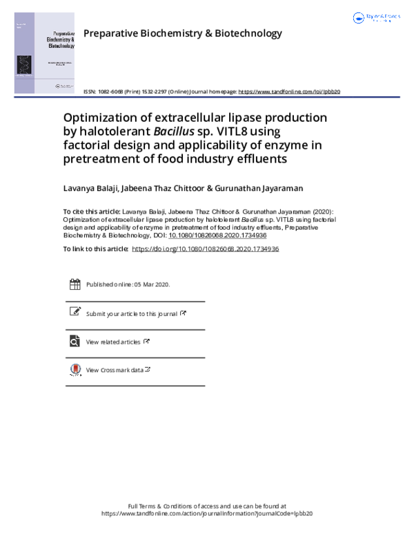 (PDF) Optimization of extracellular lipase production from the biocontrol fungus Nomuraea rileyi