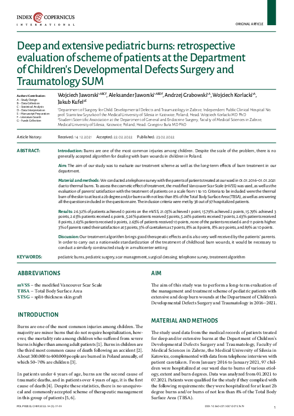 (PDF) Deep and extensive paediatric burns: retrospective evaluation of ...