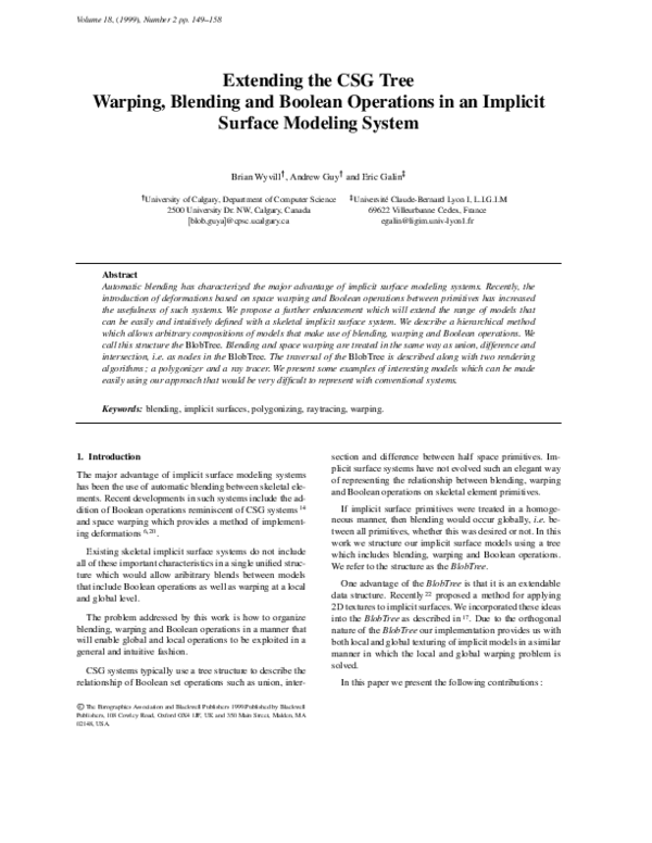 (PDF) Extending the CSG Tree. Warping, Blending and Boolean Operations in an Implicit Surface ...