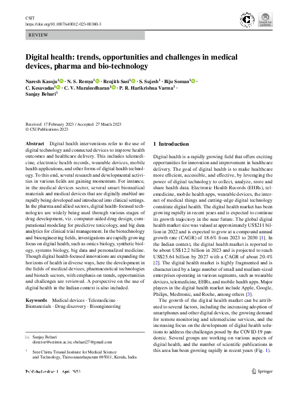(PDF) Digital health: trends, opportunities and challenges in medical ...