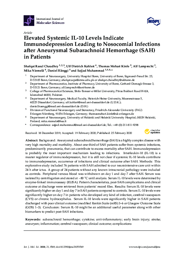(PDF) Elevated Systemic IL-10 Levels Indicate Immunodepression Leading ...
