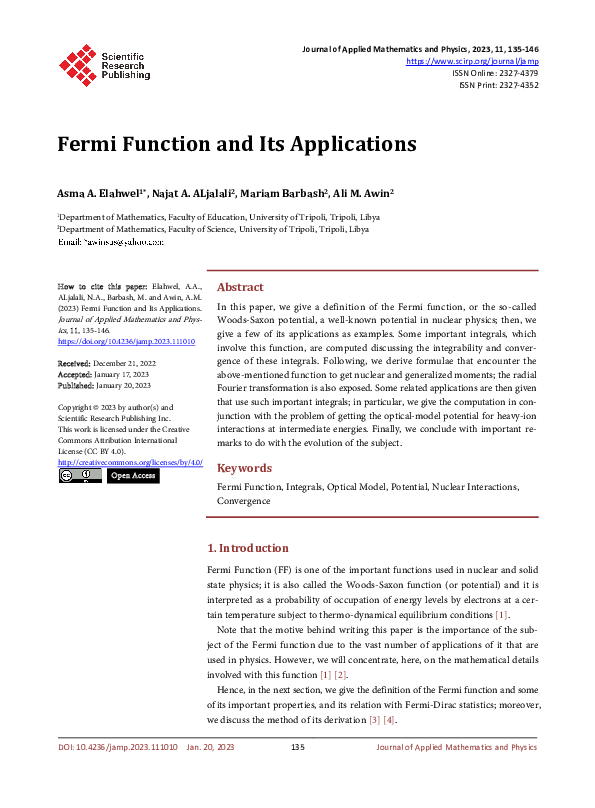 (PDF) Fermi Function: Definition, Applications, and Integrals