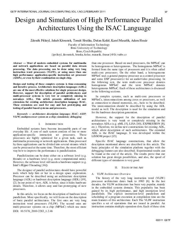 (PDF) Design and Simulation of High Performance Parallel Architectures Using the ISAC Language