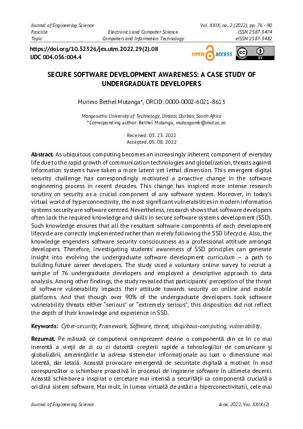 (PDF) Secure Software Development Awareness: A Case Study of Undergraduate Developers