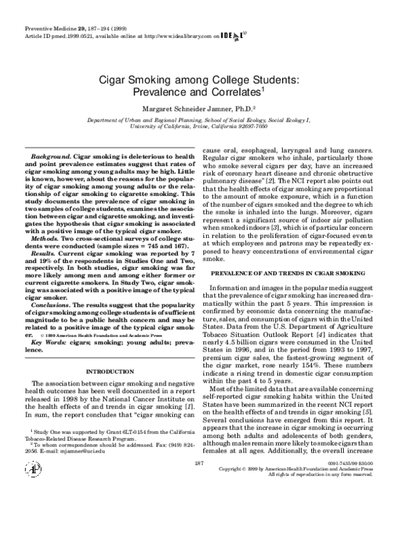 (PDF) Cigar Smoking among College Students: Prevalence and Correlates