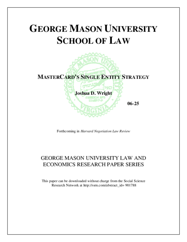 (PDF) MasterCard's Single Entity Strategy