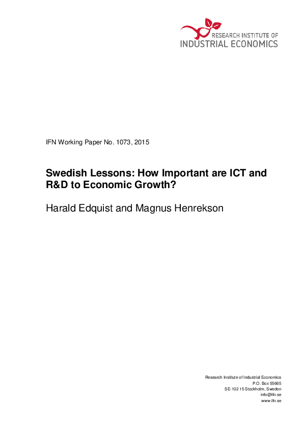 (PDF) Swedish lessons: How important are ICT and R&D to economic growth?