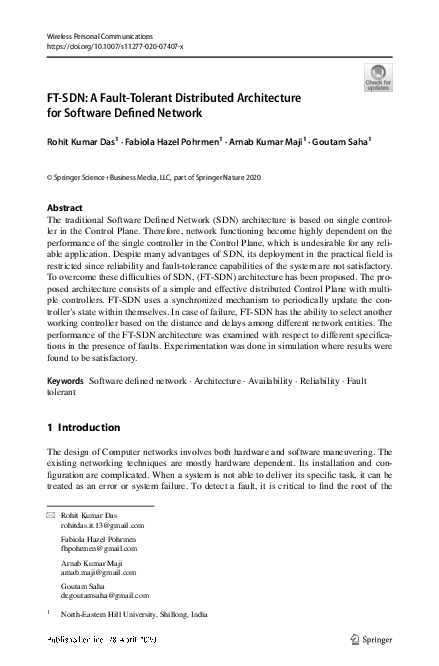 (PDF) FT-SDN: A Fault-Tolerant Distributed Architecture for Software ...