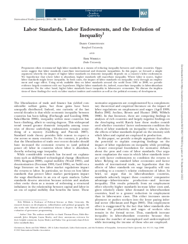 (PDF) Labor Standards, Labor Endowments, and the Evolution of Inequality