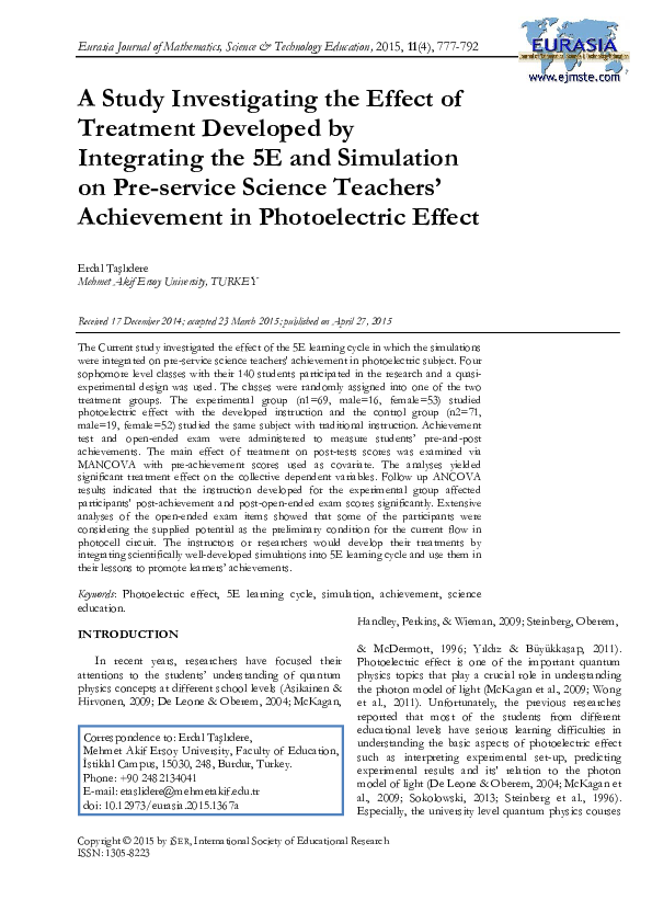 (PDF) A Study Investigating the Effect of Treatment Developed by Integrating the 5E and ...