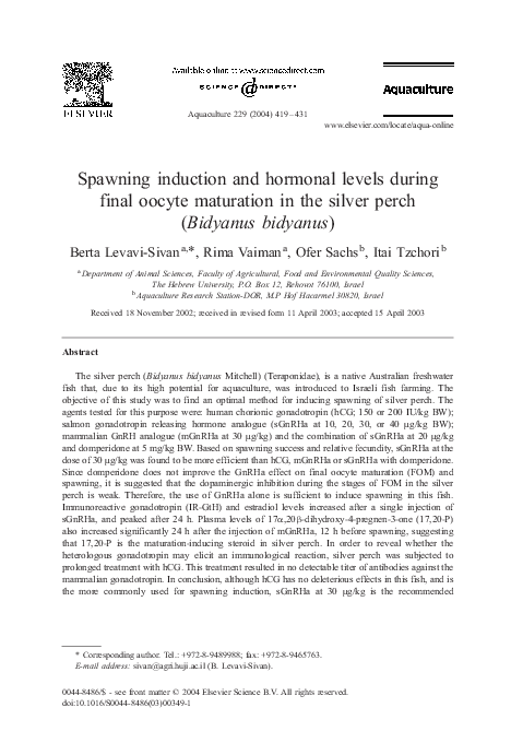 (PDF) Spawning induction and hormonal levels during final oocyte ...