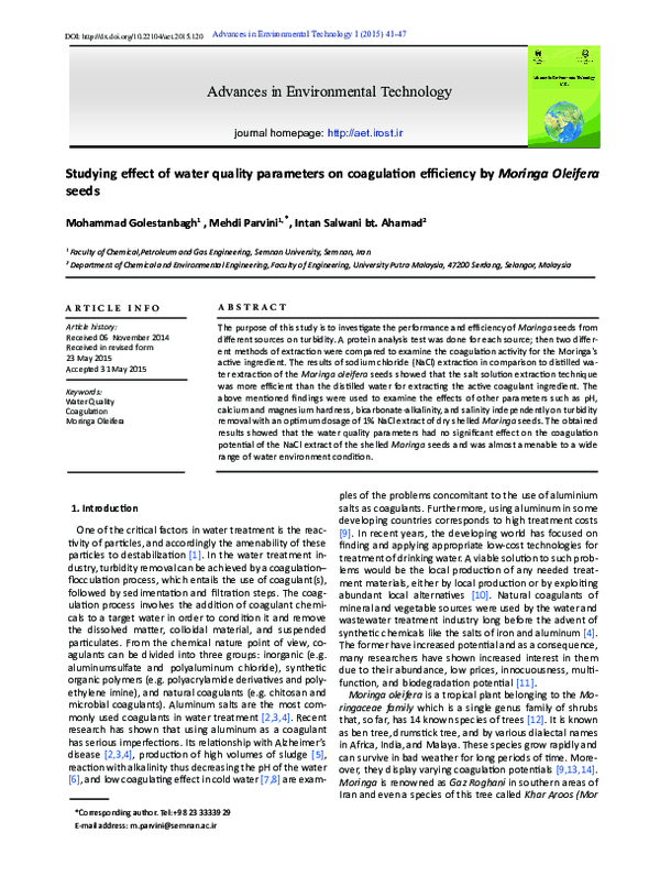 (PDF) Studying Effect of Water Quality Parameters on Coagulation Efficiency by Moringa Oleifera ...