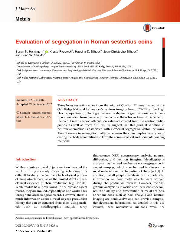 (PDF) Evaluation of segregation in Roman sestertius coins