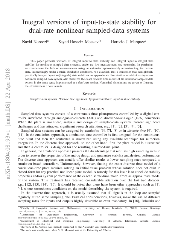 (PDF) Integral versions of input-to-state stability for dual-rate nonlinear sampled-data systems