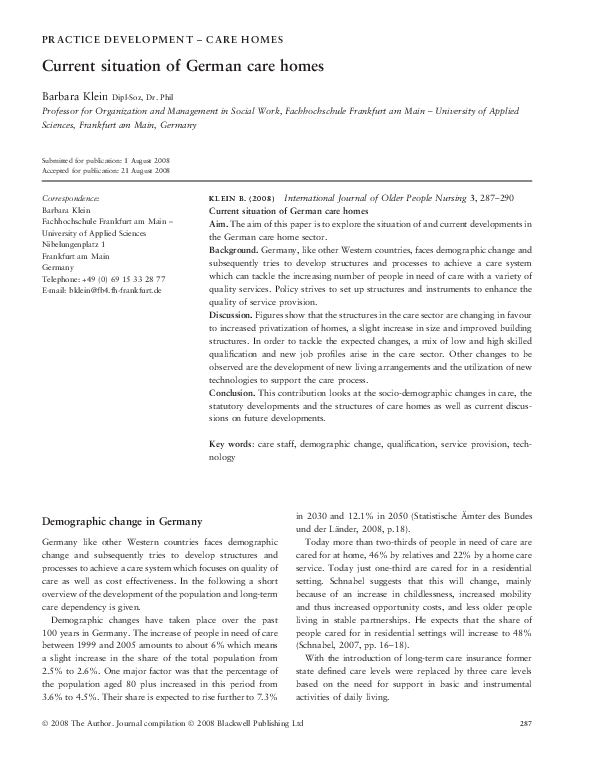 (PDF) Current situation of German care homes