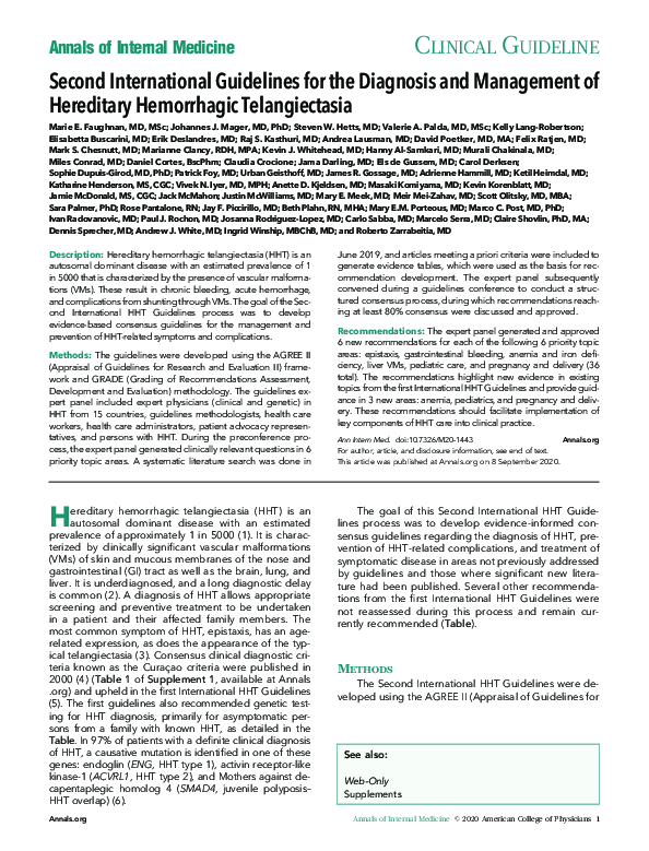(PDF) Second International Guidelines for the Diagnosis and Management of Hereditary Hemorrhagic ...