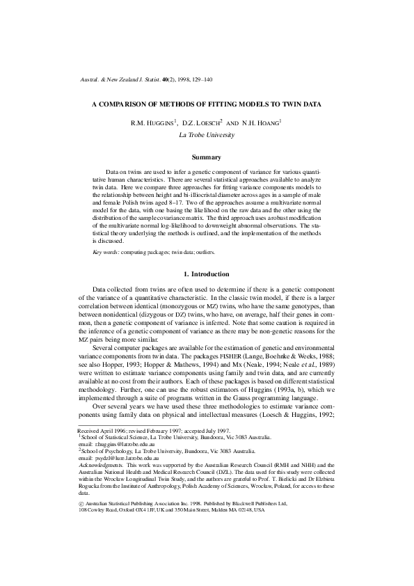(PDF) A Comparison of Methods of Fitting Models to Twin Data