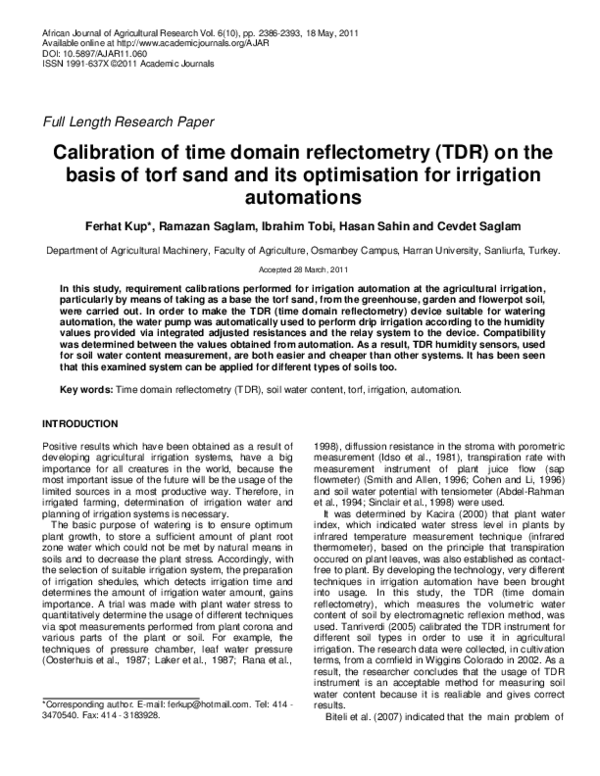 Pdf Calibration Of Time Domain Reflectometry Tdr On The Basis Of Torf Sand And Its