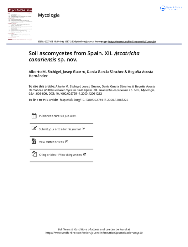 (PDF) Soil Ascomycetes from Spain. XII. Ascotricha canariensis sp. nov