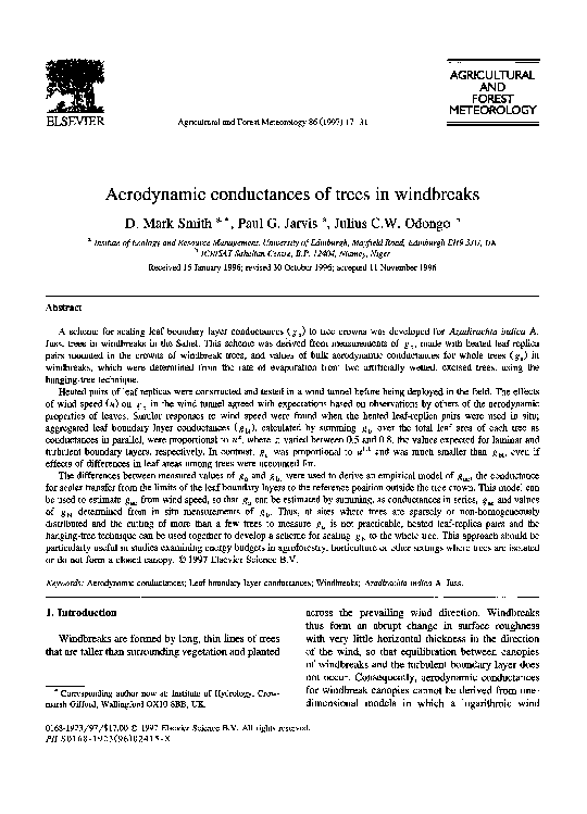 (PDF) Aerodynamic conductances of trees in windbreaks