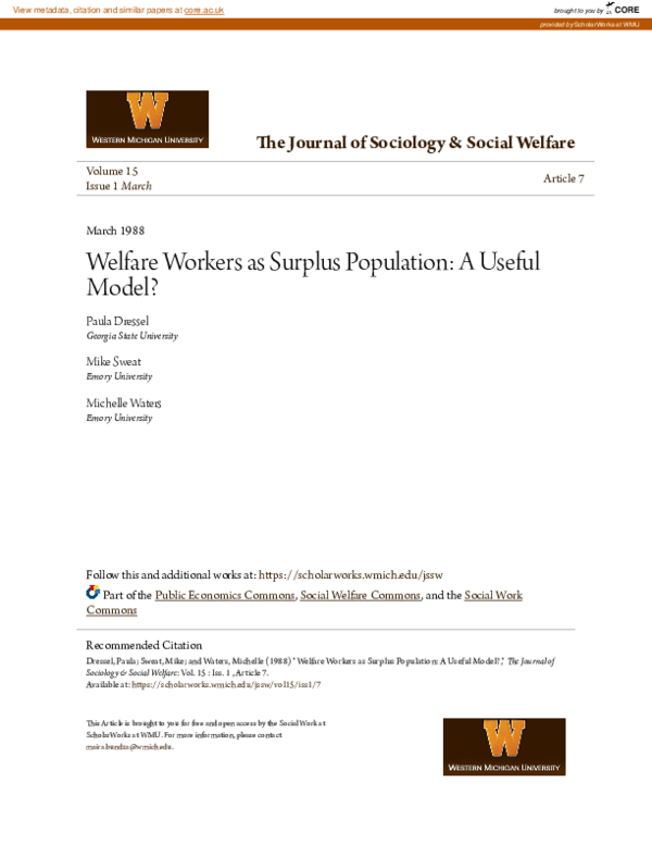(PDF) Welfare Workers as Surplus Population: A Useful Model?