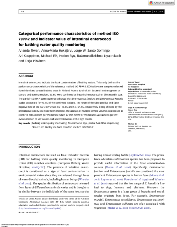(PDF) Categorical performance characteristics of method ISO 7899-2 and ...