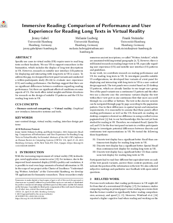 (PDF) Immersive Reading: Comparison of Performance and User Experience ...