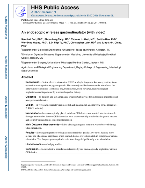 (PDF) An endoscopic wireless gastrostimulator (with video)