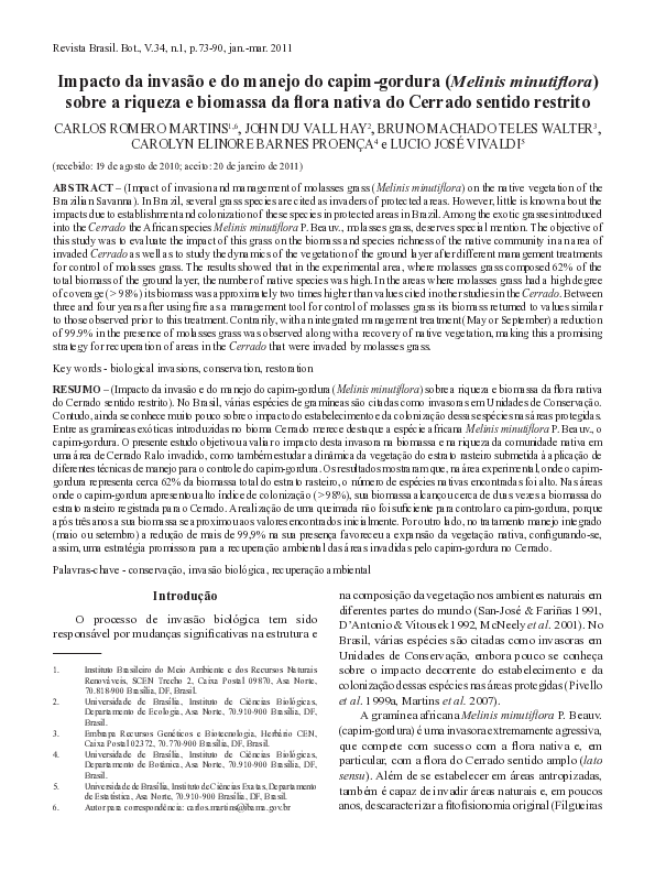 (PDF) Impacto da invasão e do manejo do capim-gordura (Melinis ...