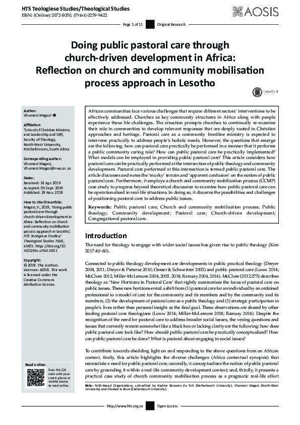 (PDF) Doing public pastoral care through church-driven development in ...