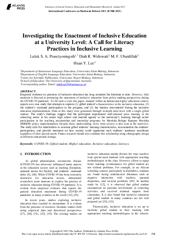 (PDF) Investigating the Enactment of Inclusive Education at a ...