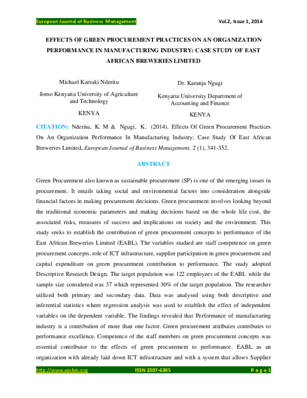 (PDF) Effects of Green Procurement Practices on an Organization ...