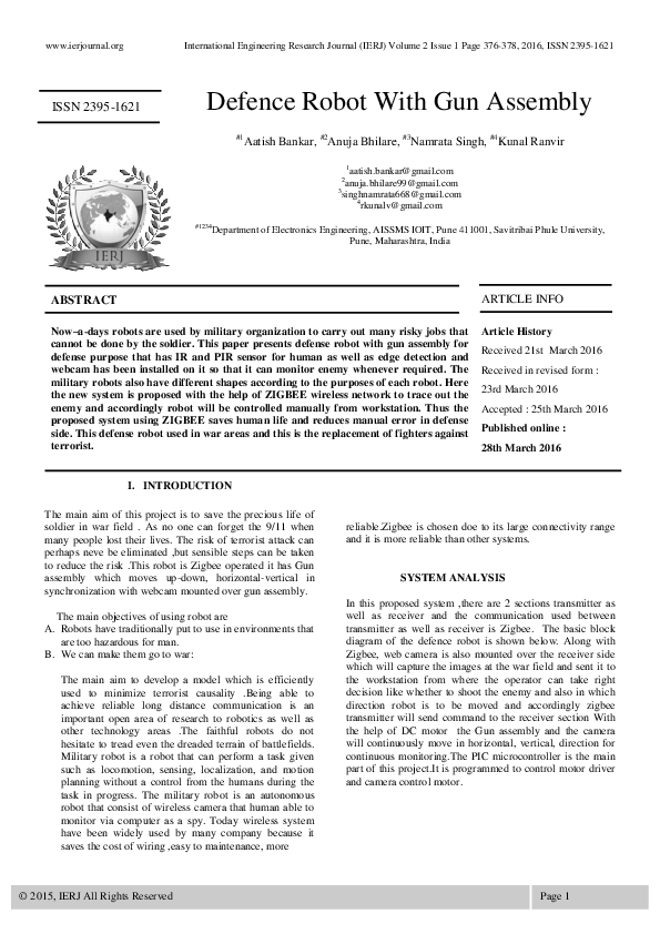 (PDF) Defence Robot With Gun Assembly