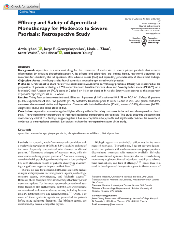 (PDF) Efficacy and Safety of Apremilast Monotherapy for Moderate to ...