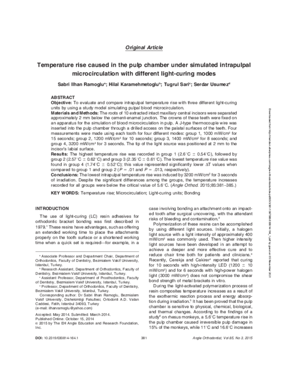(PDF) Temperature rise caused in the pulp chamber under simulated ...