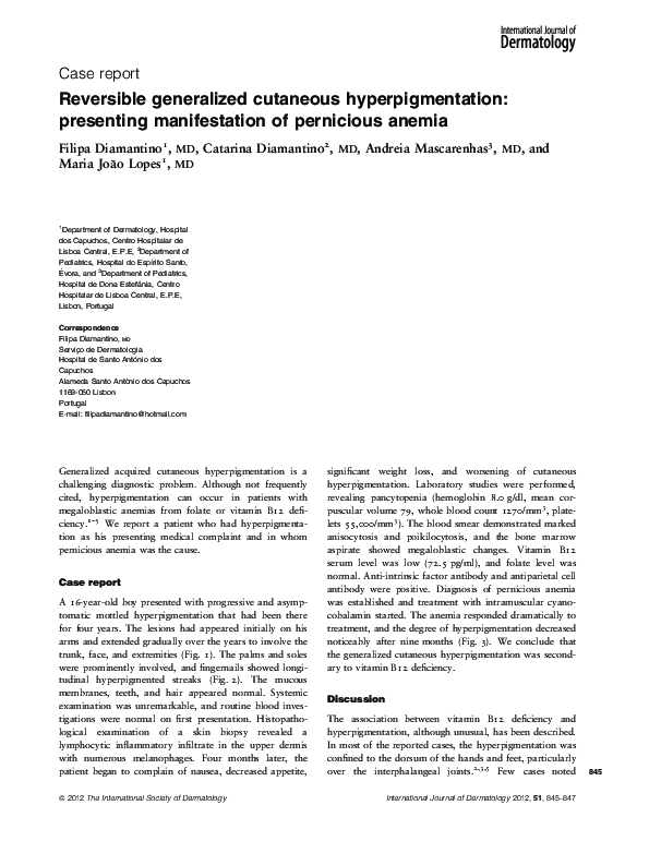 (PDF) Reversible generalized cutaneous hyperpigmentation: presenting ...