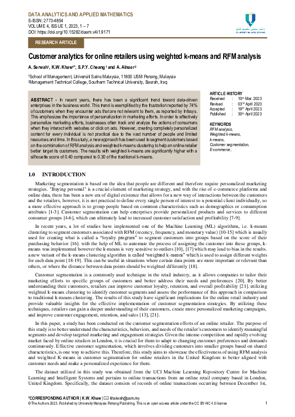 (PDF) Customer analytics for online retailers using weighted k-means ...