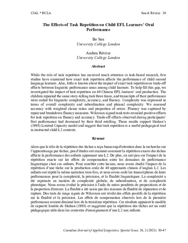 (PDF) The Effects of Task Repetition on Child EFL Learners’ Oral Performance