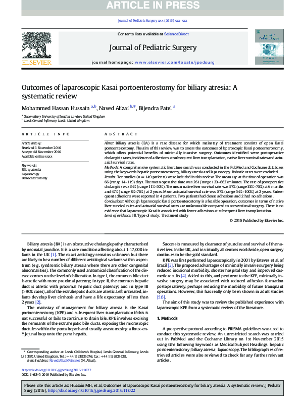 (PDF) Outcomes of laparoscopic Kasai portoenterostomy for biliary ...