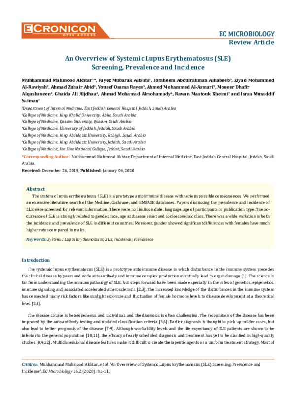 (PDF) An Overvriew of Systemic Lupus Erythematosus (SLE) Screening ...