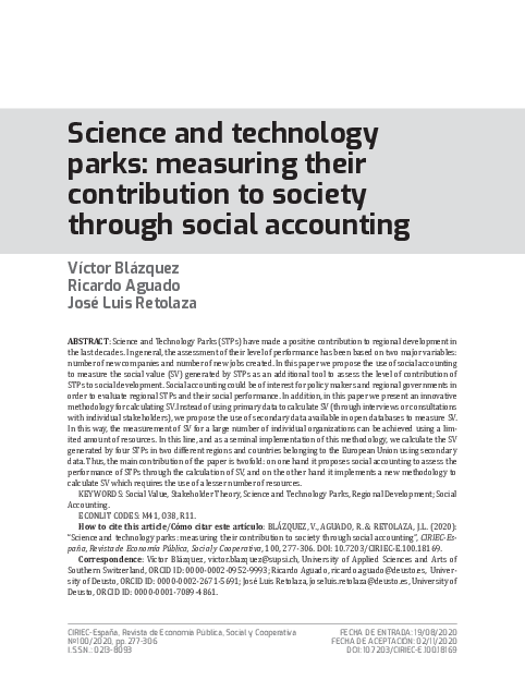 (PDF) Science and technology parks: measuring their contribution to ...