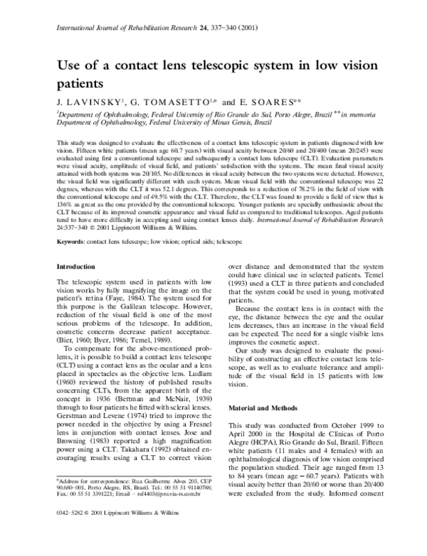 (PDF) Use of a contact lens telescopic system in low vision patients