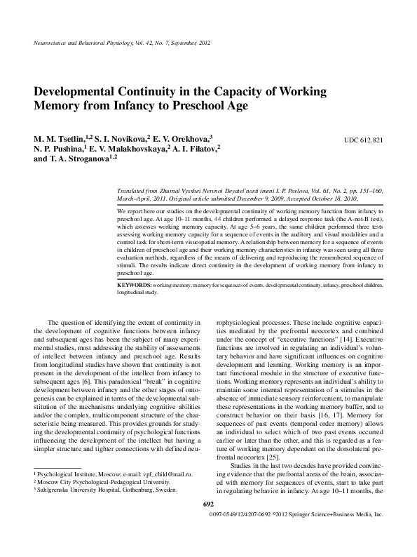 (PDF) Developmental Continuity in the Capacity of Working Memory from ...