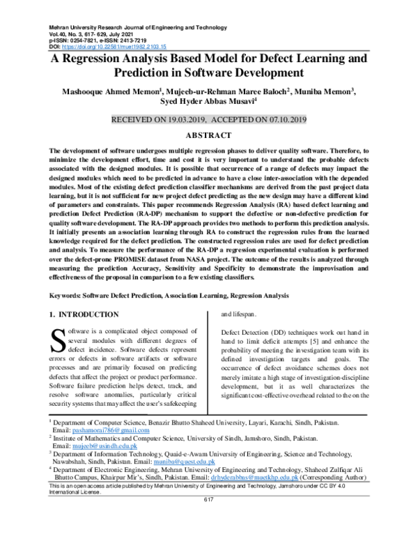 (PDF) A Regression Analysis Based Model for Defect Learning and ...
