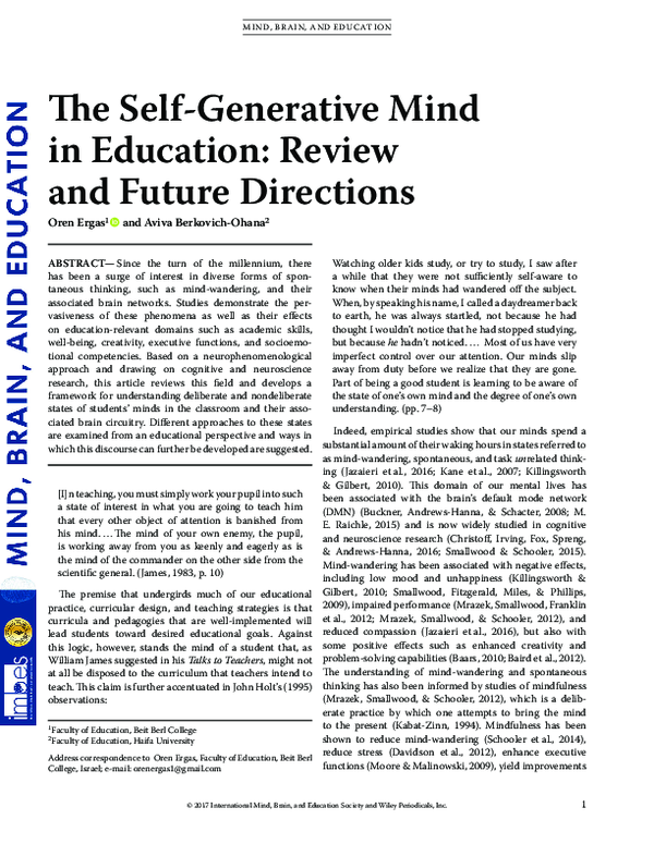 (PDF) The Self-Generative Mind in Education: Review and Future Directions