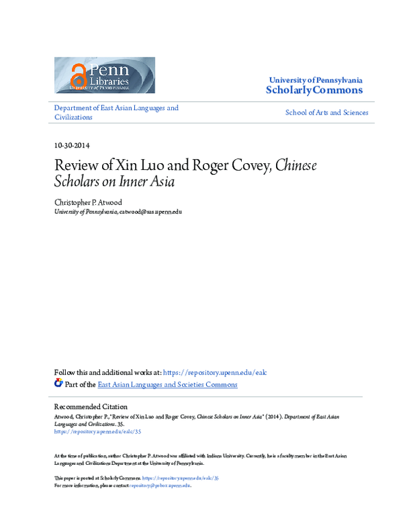 (PDF) Luo, Xin / Covey, Roger (Hg.): Chinese Scholars on Inner Asia