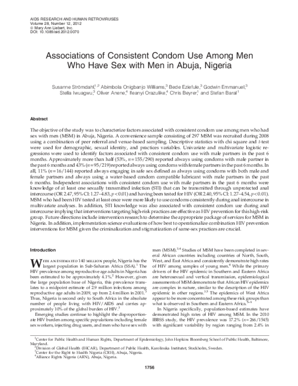 (PDF) Associations of Consistent Condom Use Among Men Who Have Sex with ...
