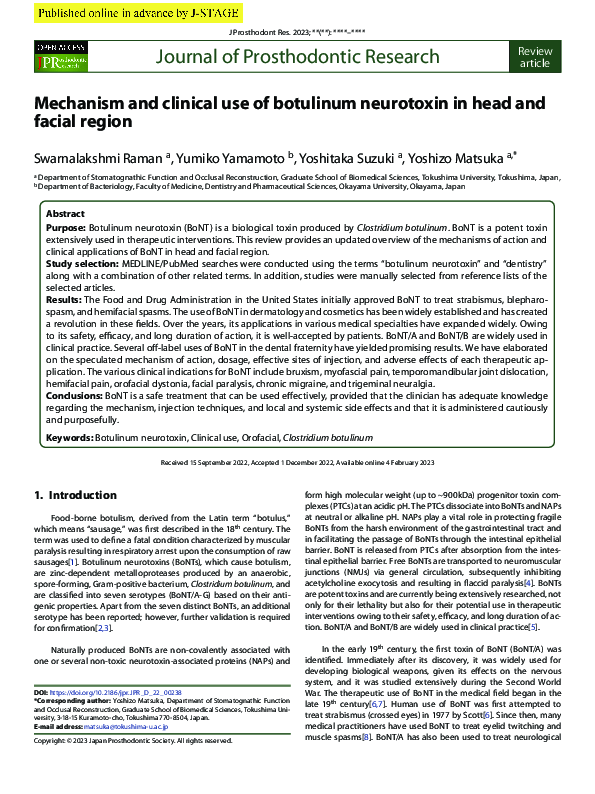 (PDF) Mechanism and clinical use of botulinum neurotoxin in head and ...