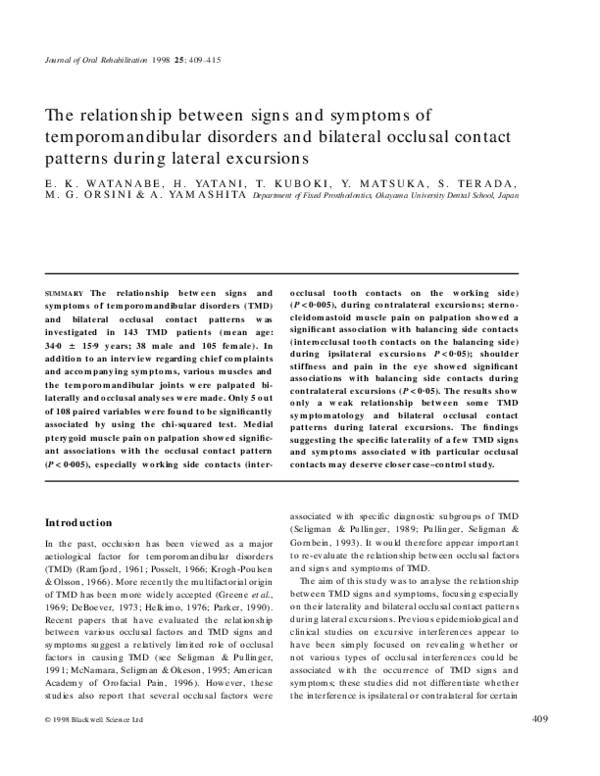 (PDF) The relationship between signs and symptoms of temporomandibular ...