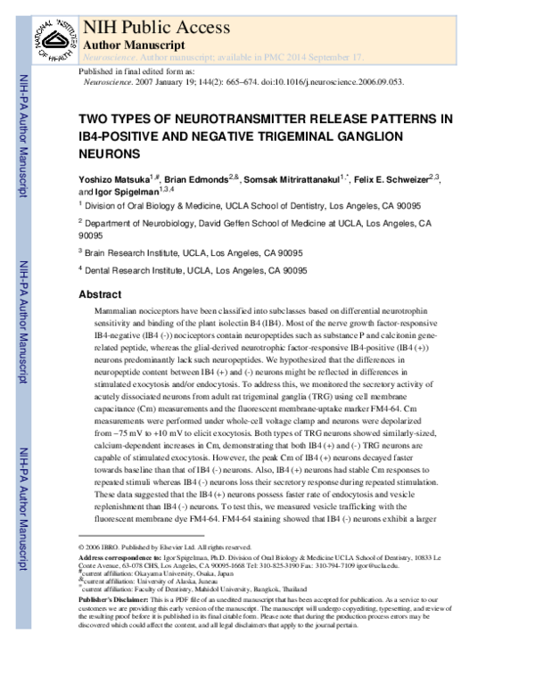 Two types of neurotransmitter release patterns in isolectin B4-positive ...